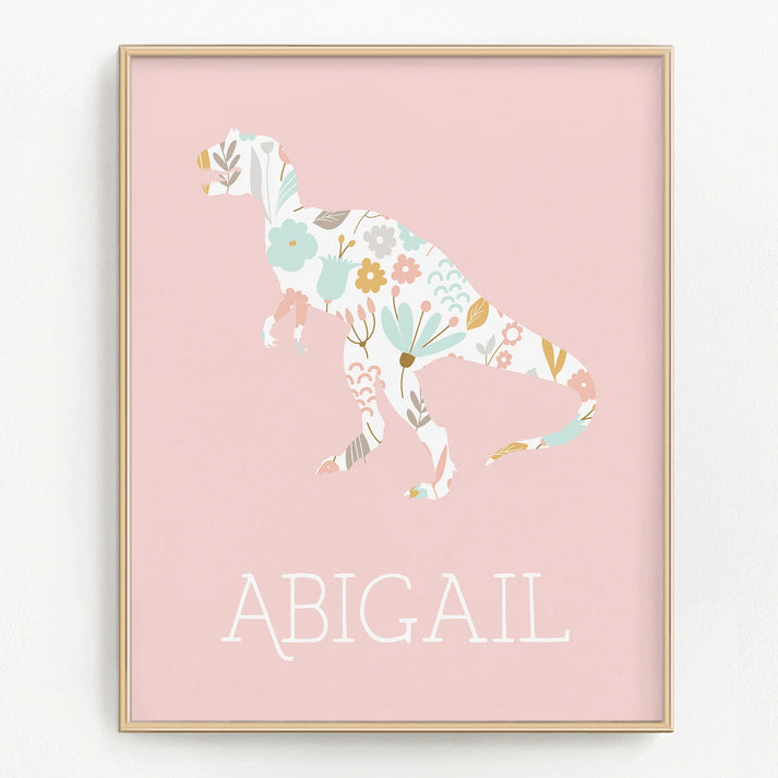 Dinosaur baby name art, Personalized nursery decor for girls, Dinosaur ...