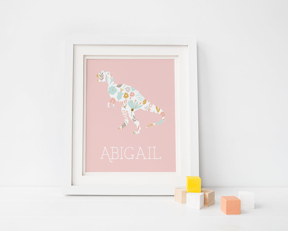 Dinosaur baby name art, Personalized nursery decor for girls, Dinosaur ...