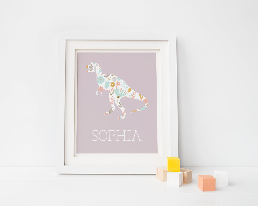 Dinosaur baby name art, Personalized nursery decor for girls, Dinosaur ...